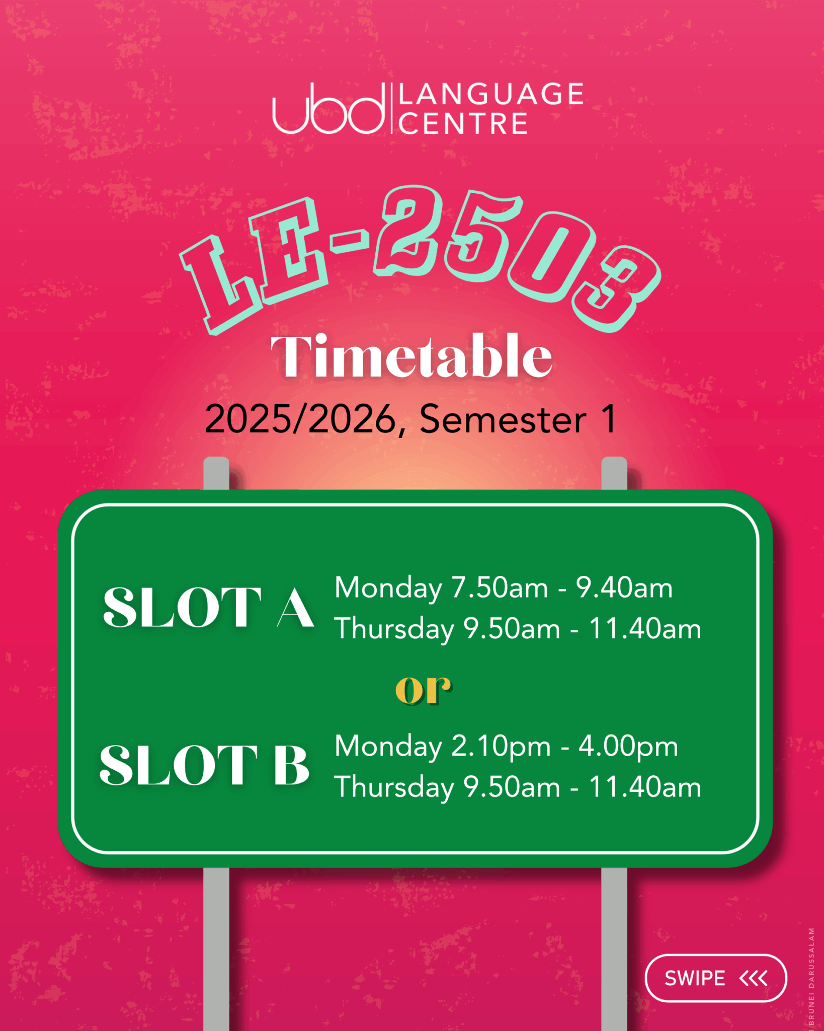 English Timetables – Language Centre – University Brunei Darussalam